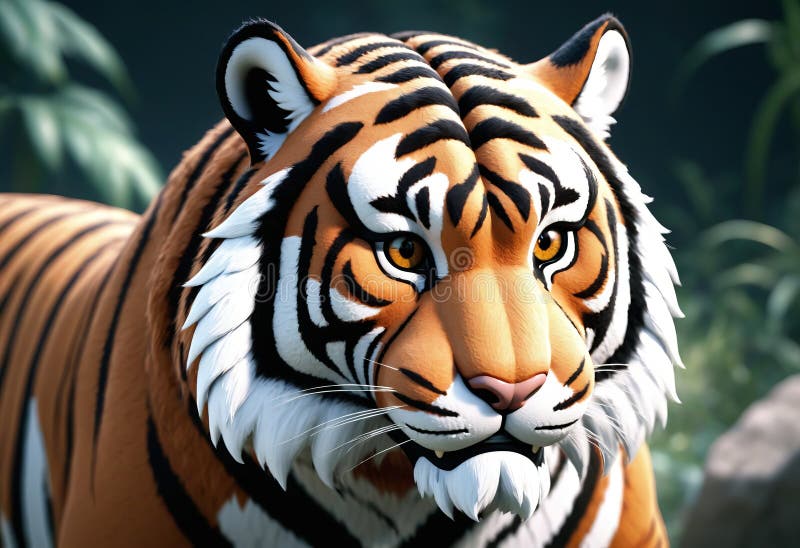 The Lifelike Beauty of a 3D Tiger in Digital Art Stock Illustration ...