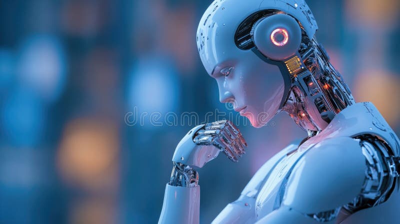 Futuristic Humanoid Robot in Contemplative Pose with Striking Details ...