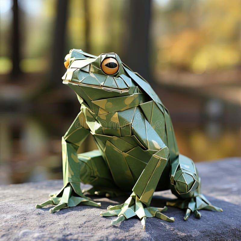 Lifelike Origami Frog on a Lily Pad Stock Illustration - Illustration ...