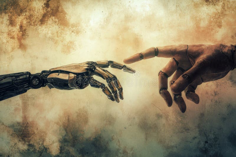 A Lifelike Robot Hand Reaches for a Human Hand, Representing the ...