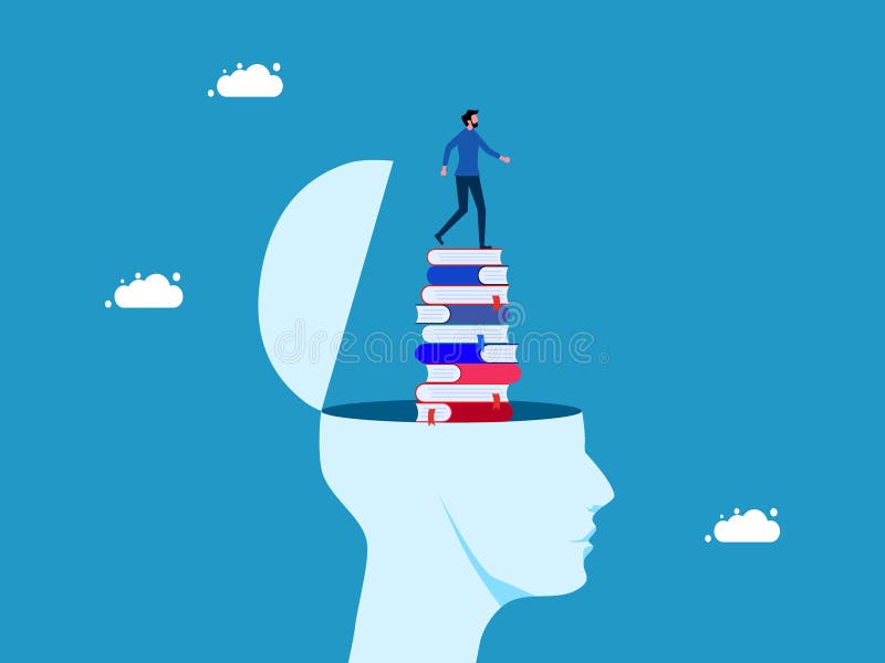 Lifelong Learning. Man on Stack of Books Growing from Head Stock Vector ...