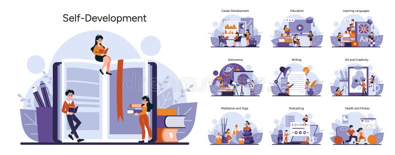 Lifelong Learning and Personal Growth Scenes Stock Vector ...