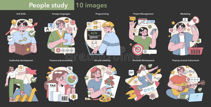 Lifelong Learning and Skill Development Set. Flat Vector Illustration ...