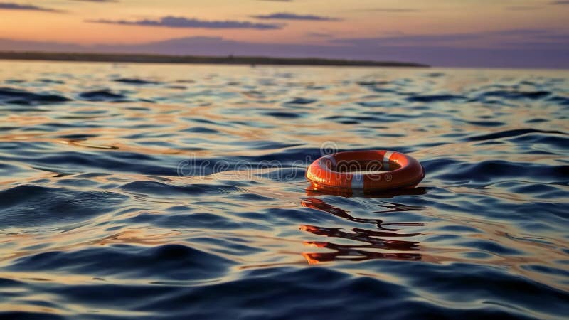 Lifesaver Floating on Ocean Waves at Sunset, Safety and Rescue Concept ...