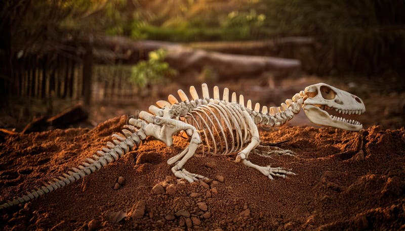 Lifesize Dinosaur Skeleton Displayed in Natural Setting Under Warm ...