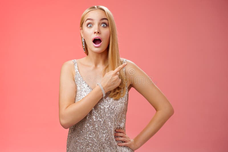 Amused Speechless Impressed European Blong Girl Drop Jaw Widen Eyes