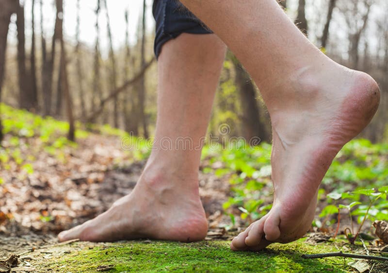 Lifestyle Barefoot Walk on Grass in Forest Stock Photo - Image of ...
