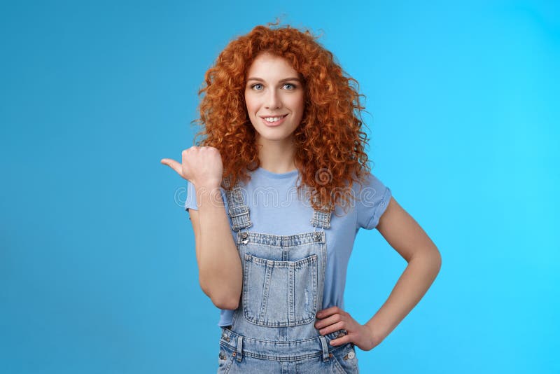 Cheerful Curious Lively Redhead Good Looking Curly Haired Girl Wearing