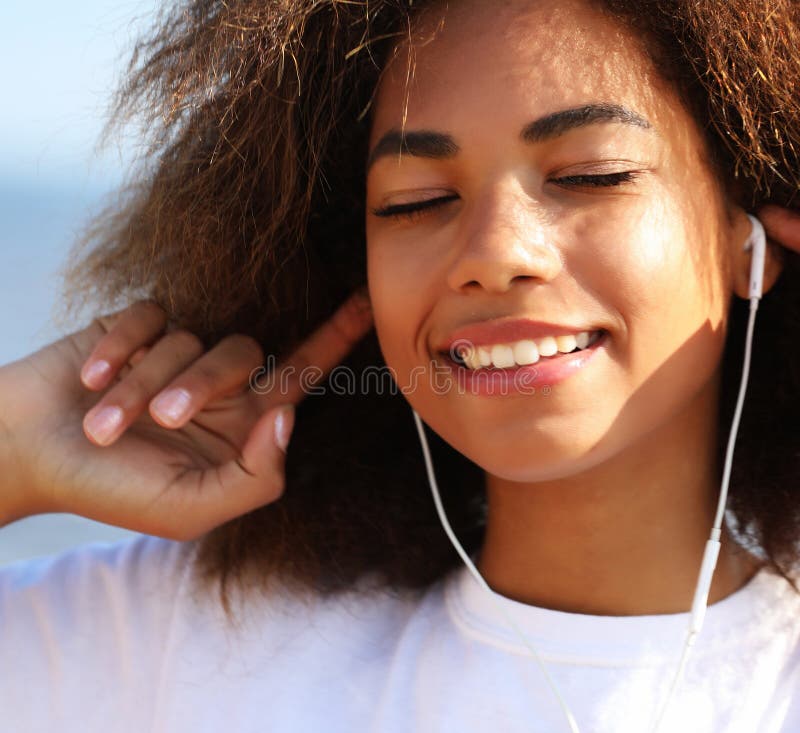 Lifestyle Concept Young African American Girl Using Mobile Phone Stock