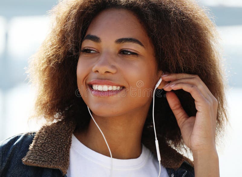 Lifestyle Concept Young African American Girl Using Mobile Phone And