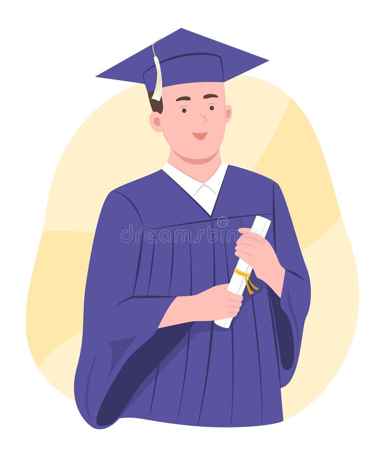 College Graduate Man in Graduation Gown Holding Diploma for Graduation ...