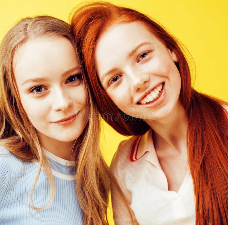Lifestyle People Concept: Two Pretty Young School Teenage Girls Having ... Lifestyle People Concept: Two Pretty Young School Teenage Girls Having ...