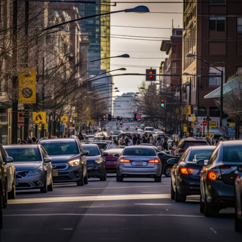 Lifestyle Photo Downtown Road with Congested Traffic Stock Image ...