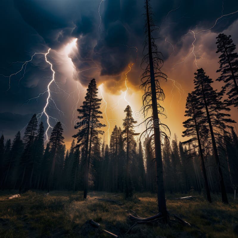 Lifestyle Photo Lightning Starts Forest Fire Stock Illustration ...