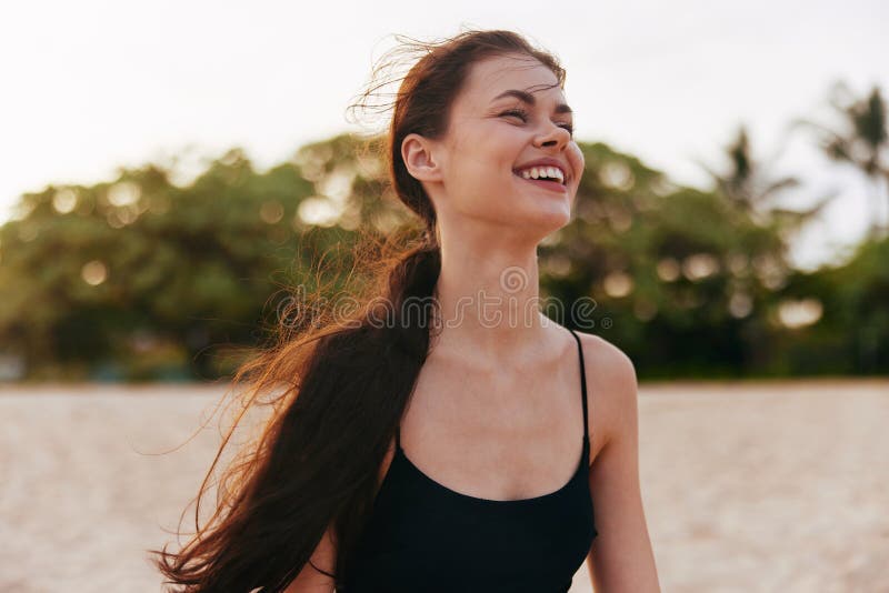 Lifestyle Woman Smile Sun Vacation Sea Ocean Beach Sand Sunset Summer
