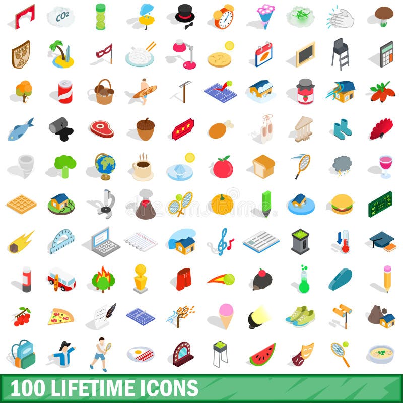 100 Lifetime Icons Set, Isometric 3d Style Stock Vector - Illustration ...