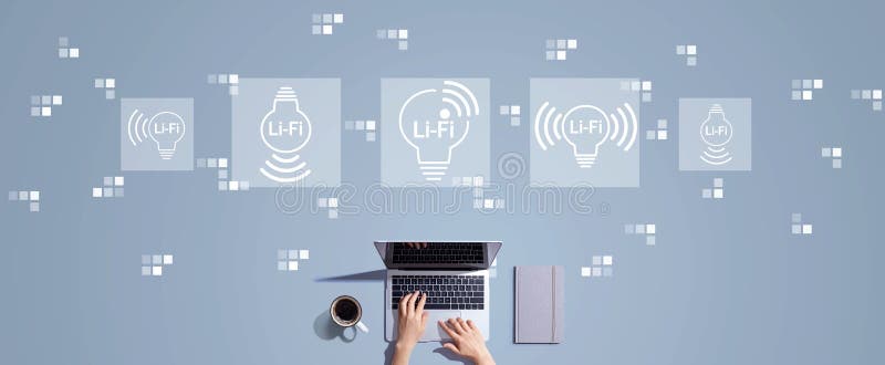 LiFi Theme with Person Working with Laptop Stock Illustration ...