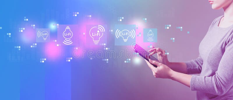 LiFi Theme with Woman Using a Tablet Stock Photo - Image of internet ...