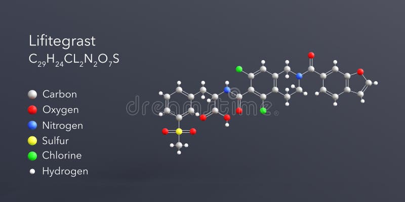 Lifitegrast Molecule 3d Rendering, Flat Molecular Structure with ...