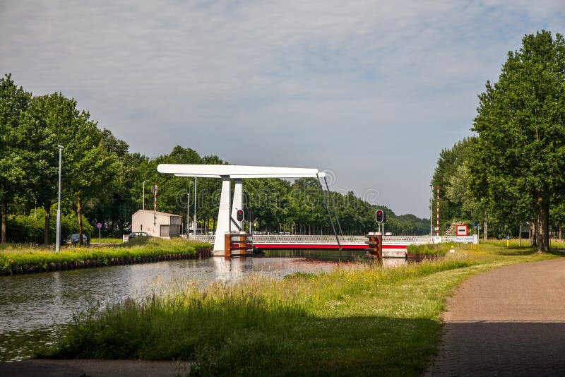Lift bridge over the canal stock image. Image of labels - 189349191
