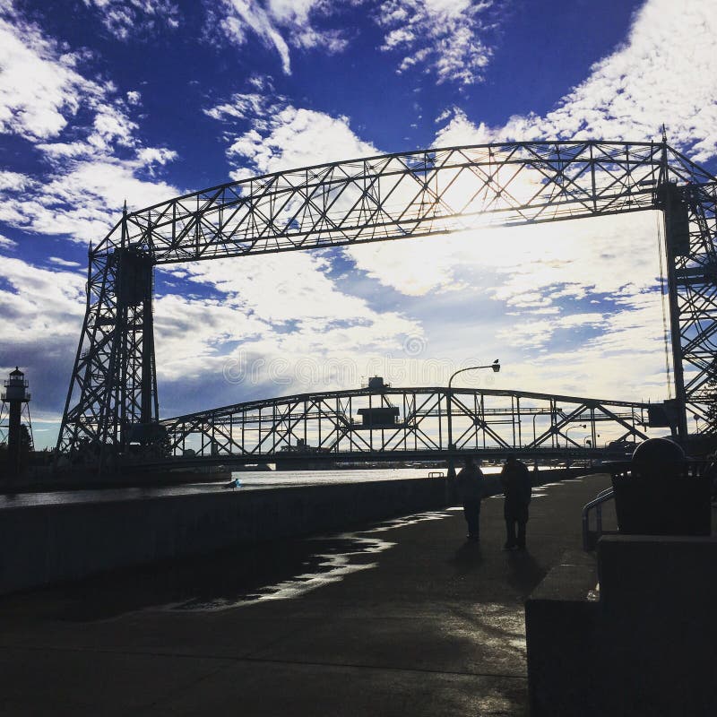 Lift Bridge at sunset stock image. Image of shadows, harbor - 99081475