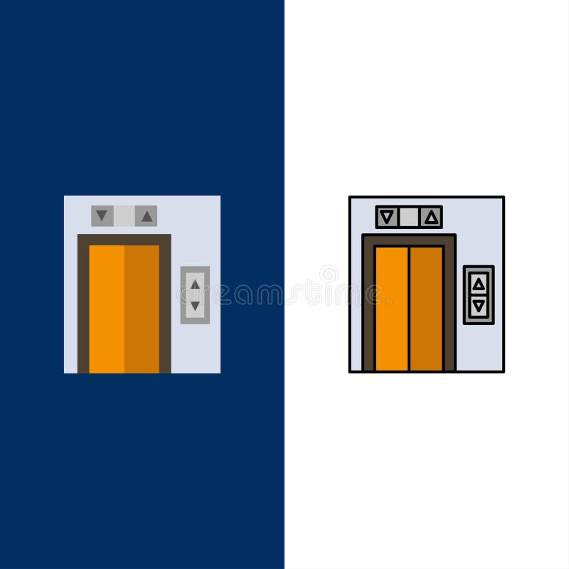 Lift, Building, Construction Icons. Flat and Line Filled Icon Set ...