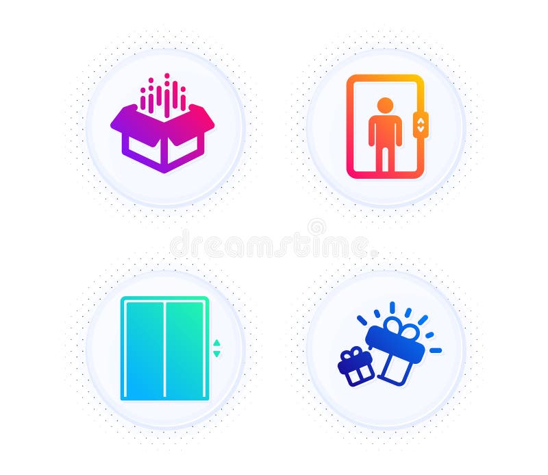Lift, Elevator and Open Box Icons Set. Gift Sign. Elevator, Office ...