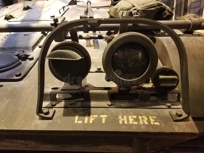 Lift Here Sign and Lights on Front of Tank Stock Photo - Image of sign ...