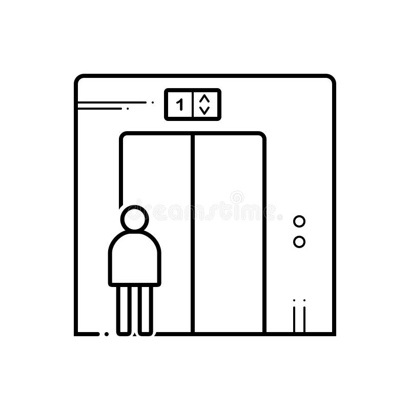 Black Line Icon for Lift, Person and Door Stock Vector - Illustration ...