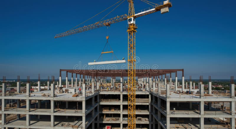 Lifting Concrete Beams with Crane Stock Illustration - Illustration of ...