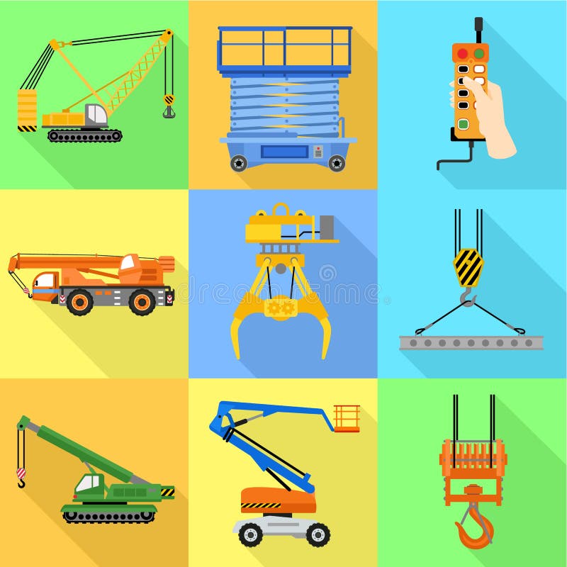 Lifting Equipment Icon Set, Flat Style Stock Vector - Illustration of ...