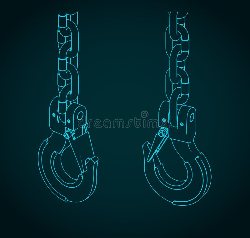 Lifting Hook and Chains Isometric Blueprints Illustration Stock ...