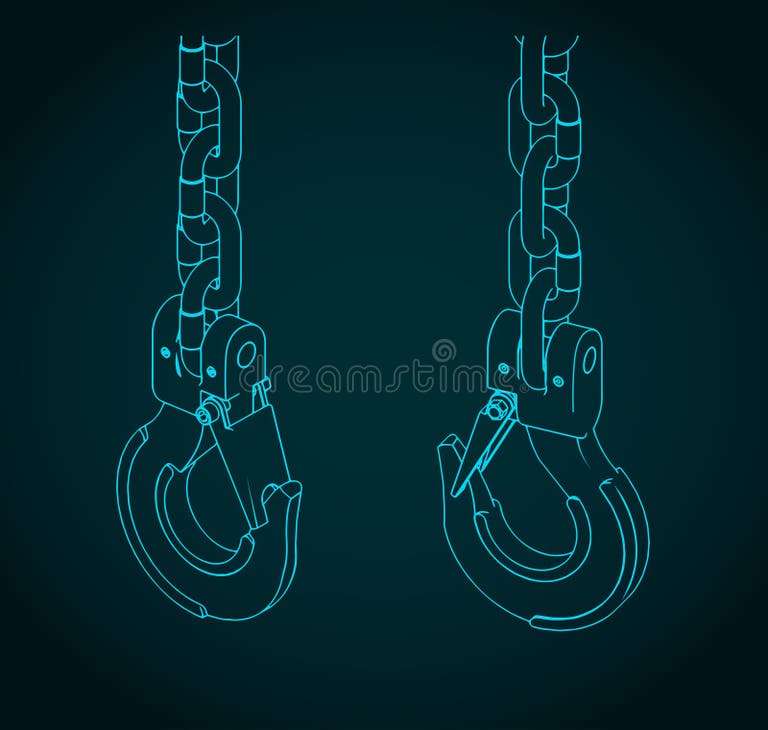 Lifting Hook and Chains Isometric Blueprints Illustration Stock Vector ...