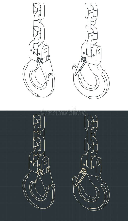 Lifting Hook and Chains Isometric Blueprints Illustrations Stock ...