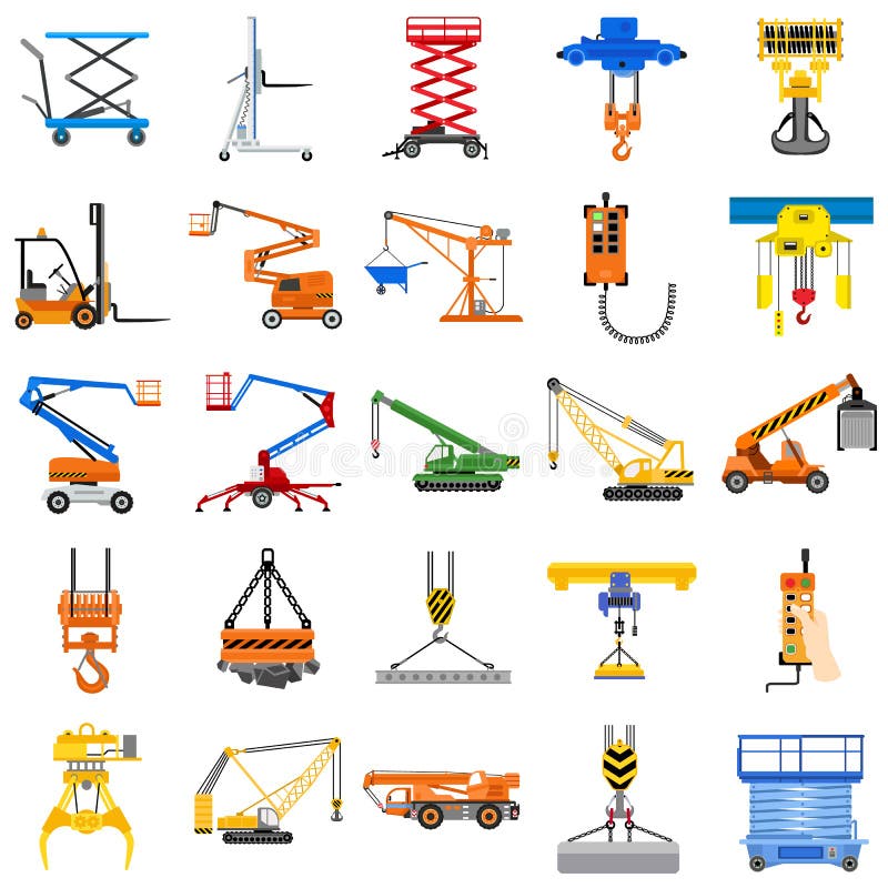 Lifting Equipment Icon Set, Flat Style Stock Vector - Illustration of ...