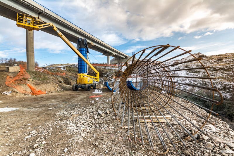 Lifting Platform in the Construction of a Bridge Stock Image - Image of ...