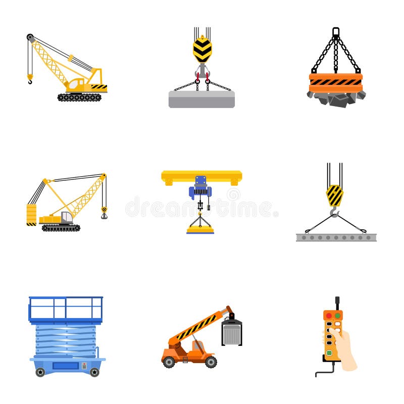 Lifting Equipment Icon Set, Flat Style Stock Vector - Illustration of ...