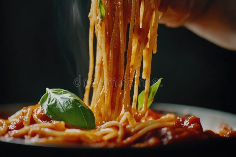 Lifting Spaghetti with Fork Stock Photo - Image of served, spaghetti ...