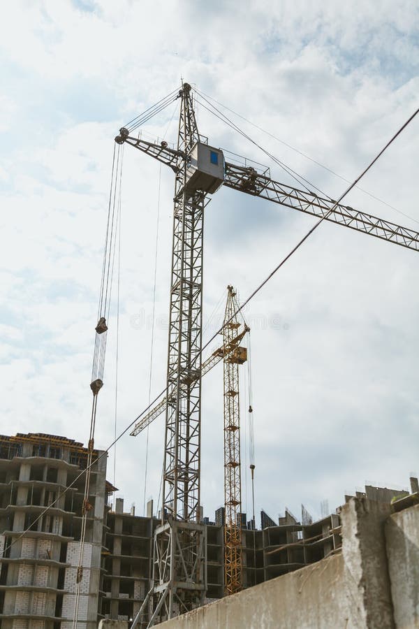 Lifting Tower Crane on Frame of Frame Building Stock Image - Image of ...