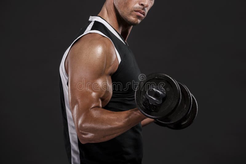 Muscle man lifting weights stock image. Image of determination - 59295335