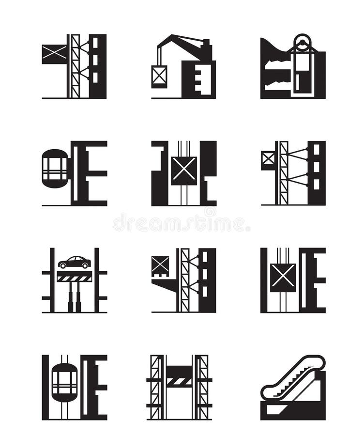 Lifts and Elevators Icon Set Stock Vector - Illustration of escalator ...