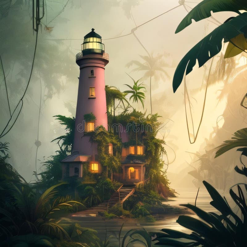Lighhouse Surrounded by Trees - AI Generated Image Stock Illustration ...
