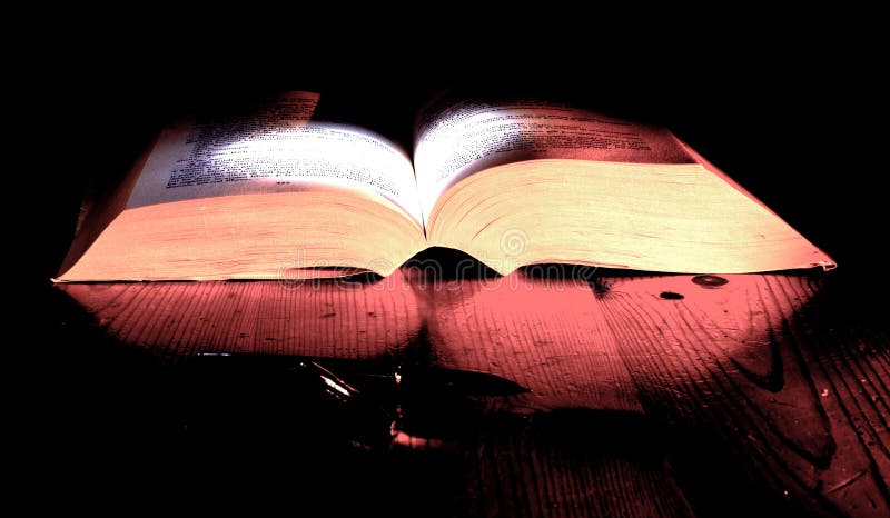 The Light on Above an Open Book in the Night Stock Photo - Image of ...