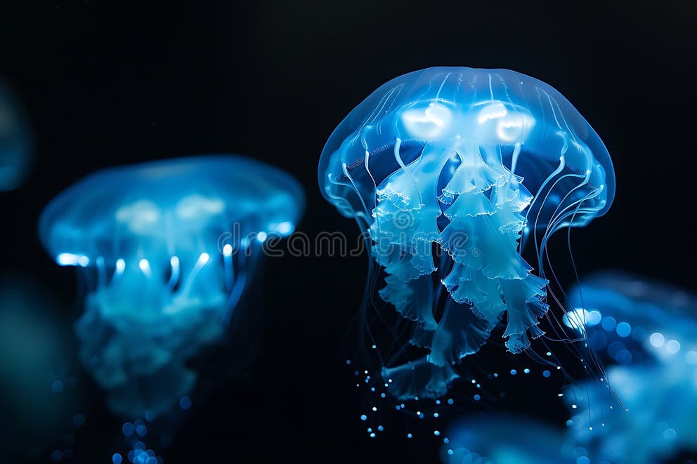 Light Affected Jellyfish Reflection and the Deep Sea Stock Illustration ...
