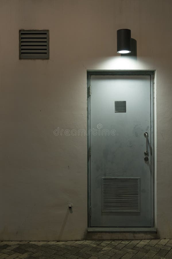 Light, Air Vent and Door on Wall at Night Stock Photo - Image of ...