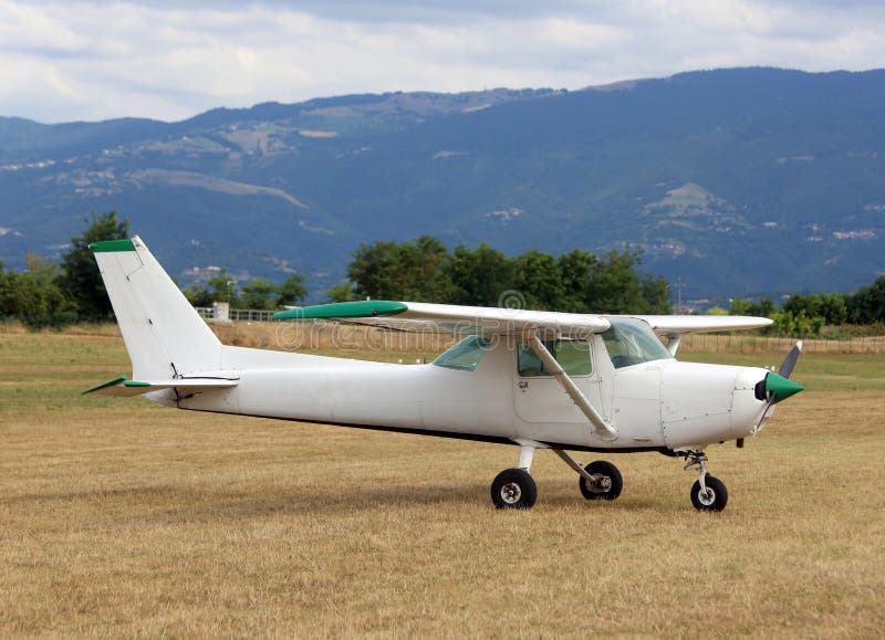 Light Aircraft at the Airport with a Big Propeller Ready for Tak Stock ...