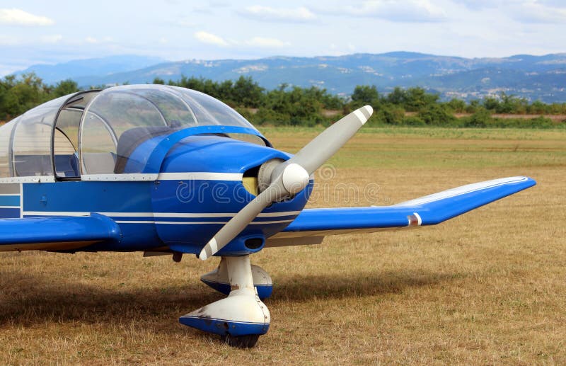 Light Aircraft at the Airport with a Propeller Ready for Takeoff Stock ...