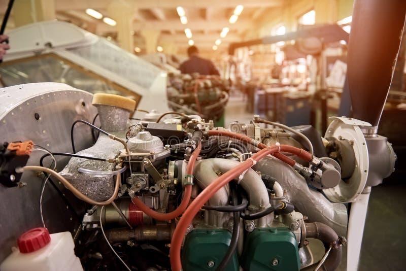 Light aircraft engine. stock photo. Image of hose, equipment - 105205784