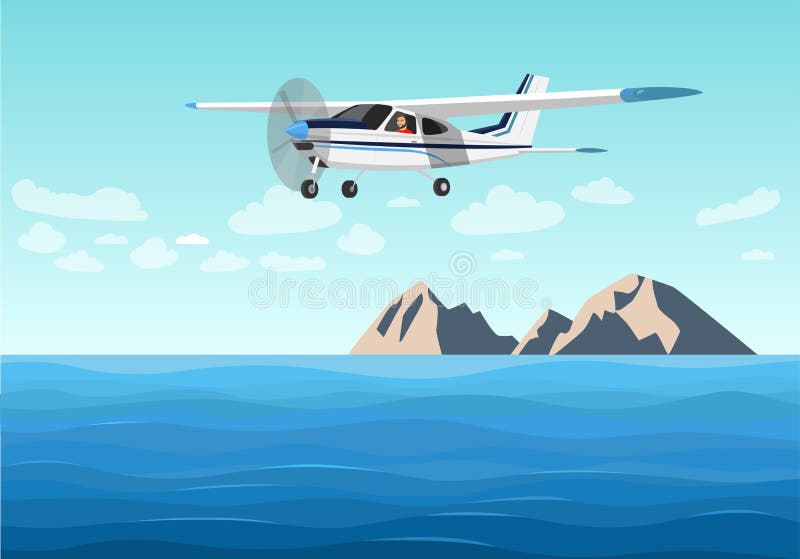 Light Aircraft Flies Above Sea. Stock Illustration - Illustration of ...