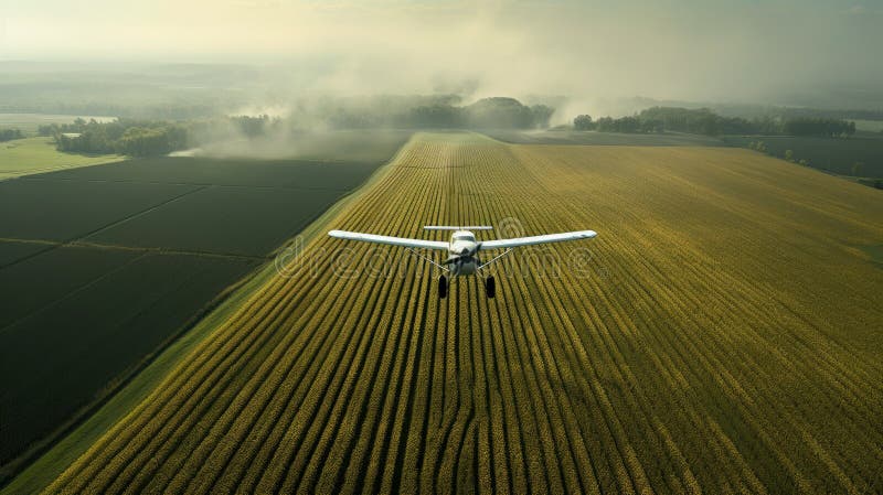 A Light Aircraft Flies High in the Sky Over the Fields Stock Photo ...
